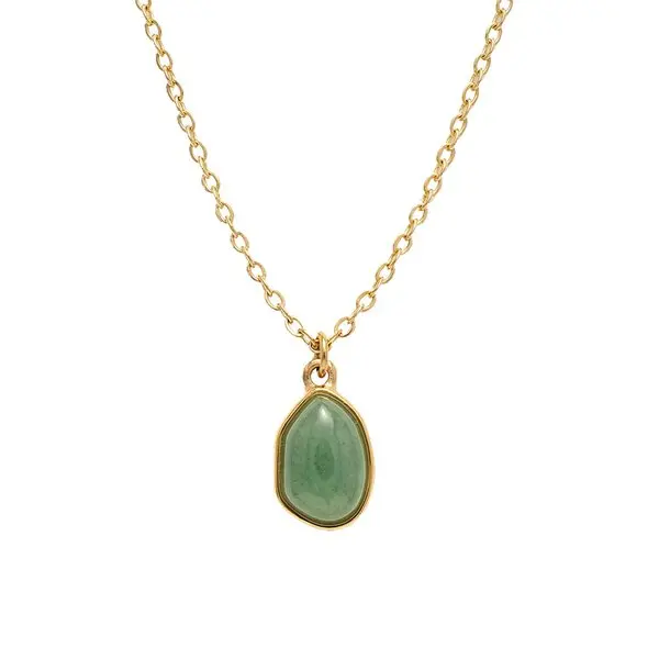 SEREE Pebble Jade Stone Pendant Necklace - Green