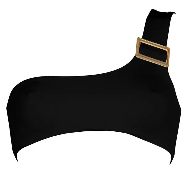 ANTONINIAS Dulcet One-shoulder Bikini Top With Golden Buckle - Black