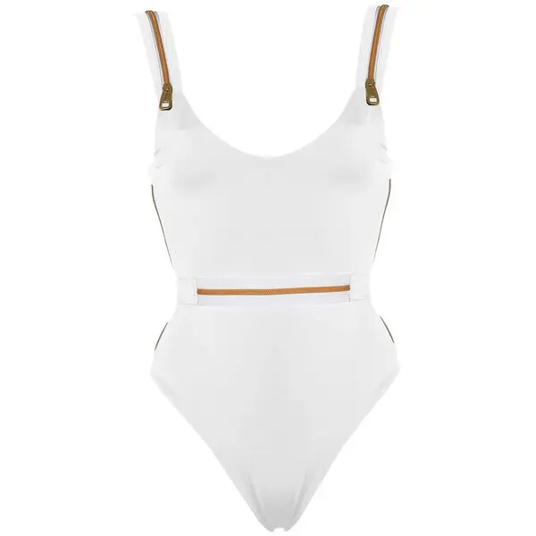 ANTONINIAS Ripple High Leg One-piece Swimsuit With Zip Details - White