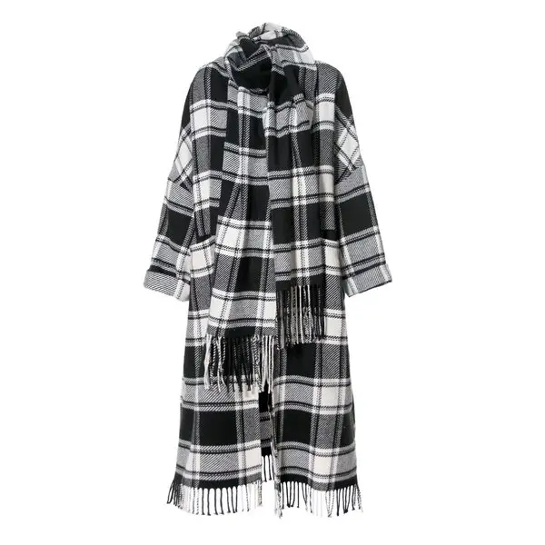 AGGI BY HALEWSKI Mischa Domino Plaid Overcoat With Scarf