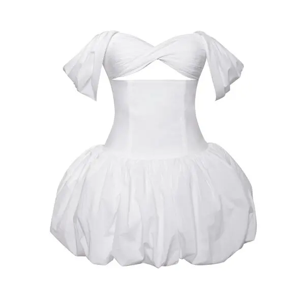 MISS CIRCLE NEW YORK Umika Bubble Hem Mini Dress - White