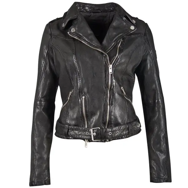 Mauritius Belted Slim Fit Leather Jacket - Black