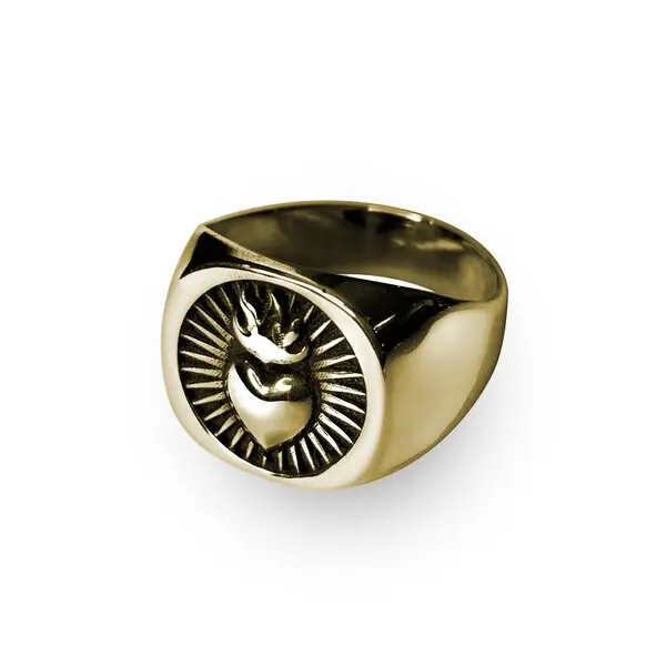 PERRY GARGANO Vintage Sacred Heart Brass Ring - Gold