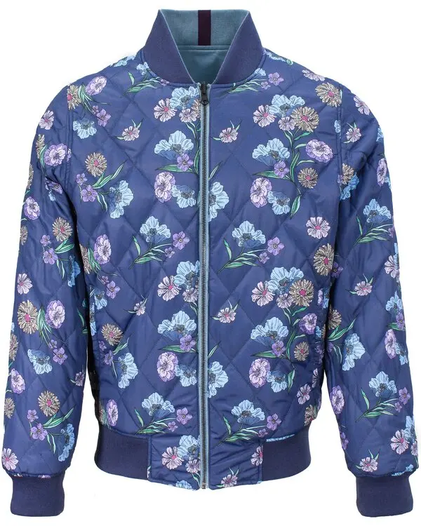 LORDS OF HARLECH Floral Reversible Bomber Jacket - Purple/green/blue