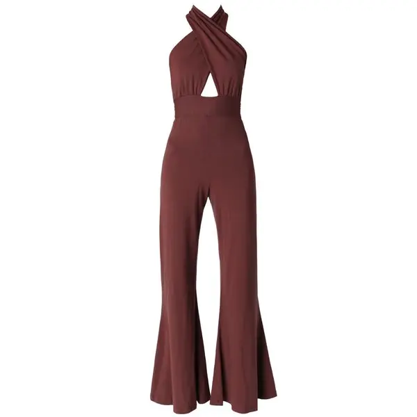 ITALIA A COLLECTION Knit Halter Neck Jumpsuit - Brown