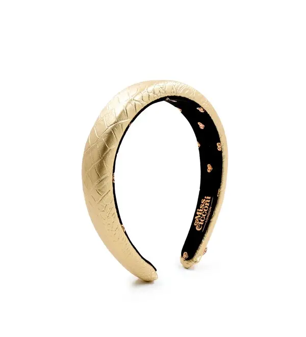 MISS CICCONI Miss Moneypenny Metallic Croc Embossed Headband - Gold