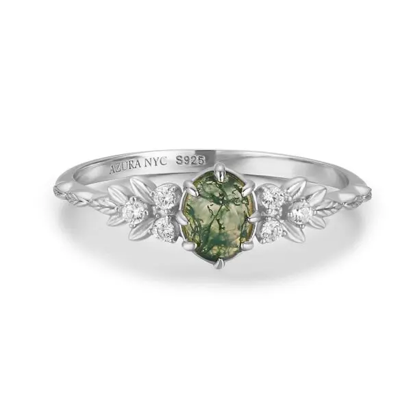 AZURA JEWELRY NEW YORK Wildflower Moss Agate Ring - Silver