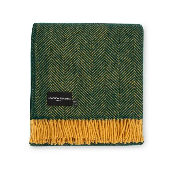 HEATING & PLUMBING LONDON Evening Tales Pure New Wool Blanket Racing & Toffee - Green