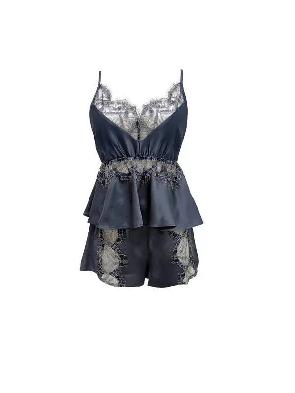 CAROL COELHO Salkantay Satin & Iridescent Lace Babydoll Set - Grey