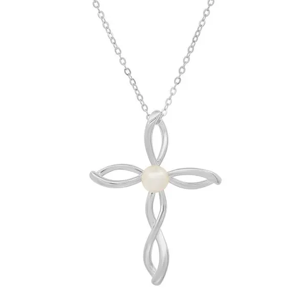 KYLIE HARPER Sterling Swirling Pearl Cross Pendant Necklace - Silver
