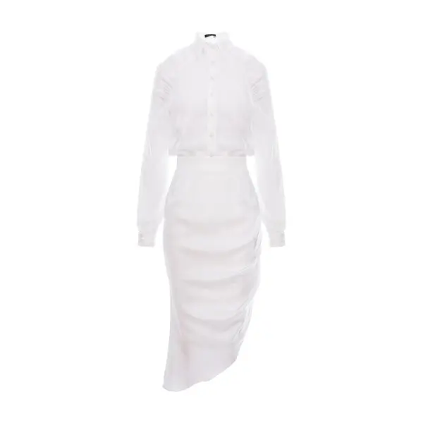 AVENUE N°29 Raglan Sleeve Shirt Dress With Side Gathering