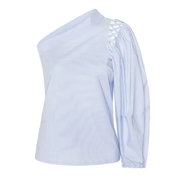 LAHIVE One-shoulder Lattice Sleeve Top