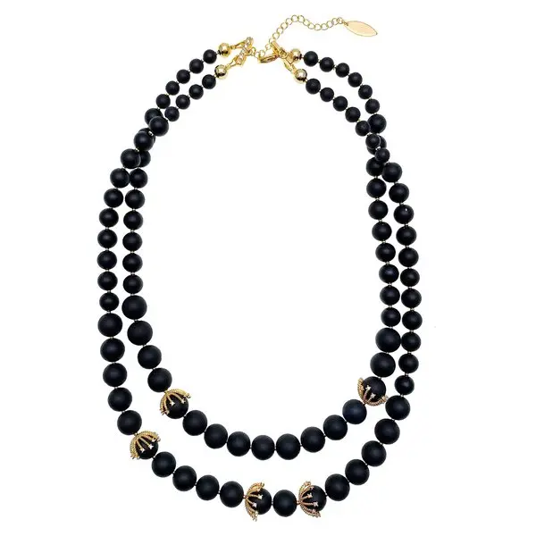 FARRA Matte Agate Layered Necklace - Black