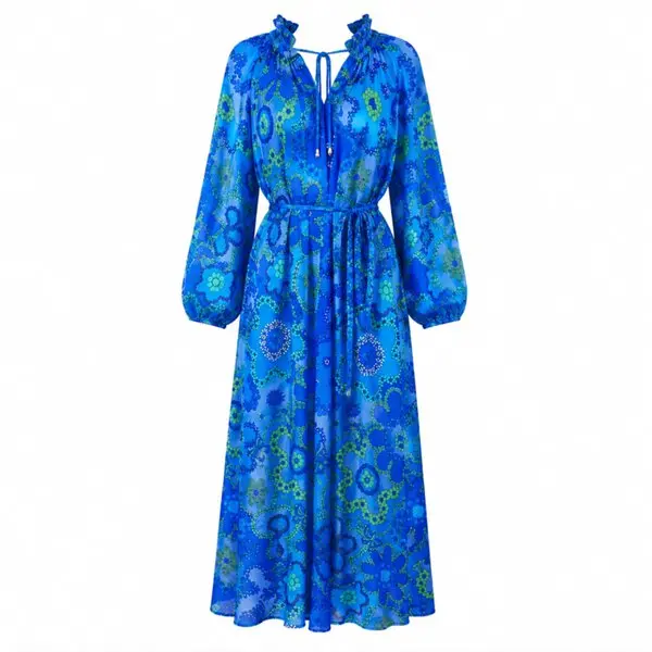 INTROVERTIE VIENNA Silk Cotton Kaftan Maxi Dress - Blue