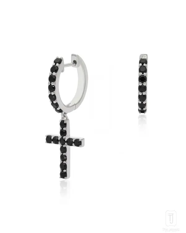 THE JEWELZ Crossline Noir Black Spinel Sterling Silver Earrings - White/silver/black