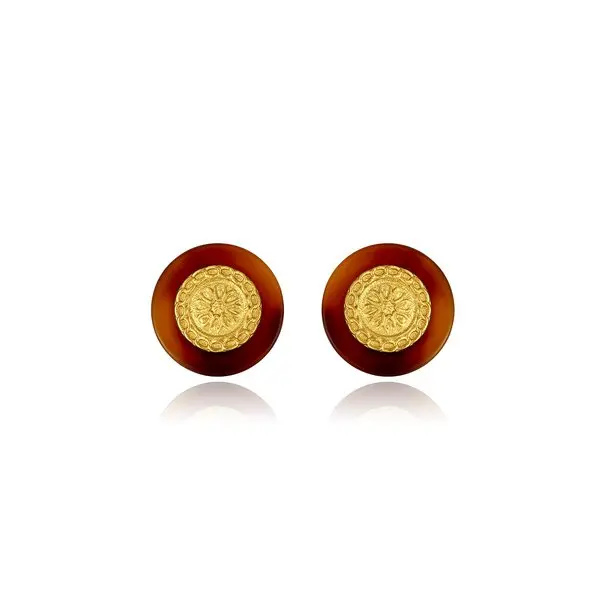 RETRO CHIC Brown / Gold Retro Coin Earrings - Brown/gold