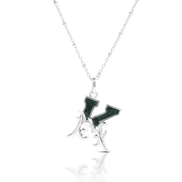 KASUN LONDON Solid K Initial Necklace With Green Marble - Silver