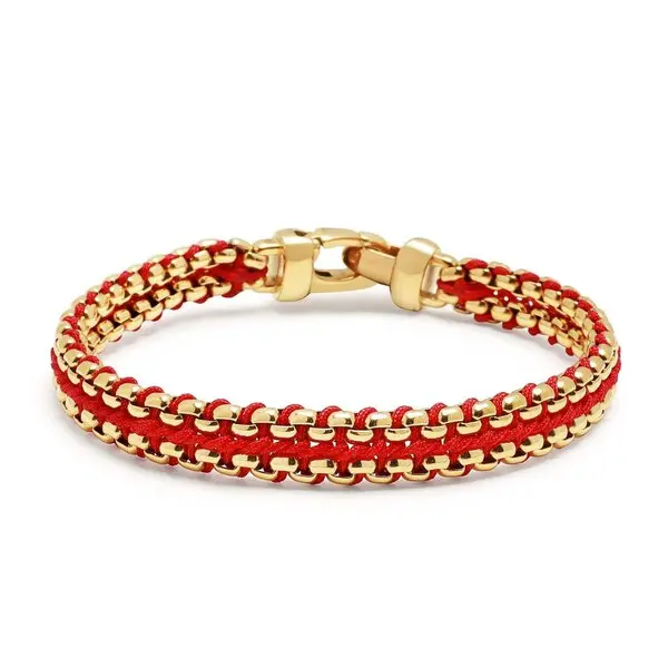 NIALAYA JEWELRY Woven Box Chain Bracelet - Red/gold