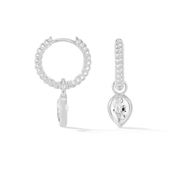 DOWER & HALL Sterling Silver Twist Huggie Charm Hoop Earrings - Silver/white