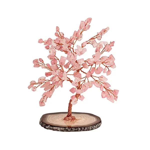 KARMA AND LUCK Love & Harmony Rose Quartz Feng Shui Tree - Brown