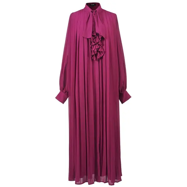 SMART AND JOY Ascot Tie Pleated Maxi Dress