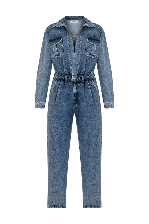 GOC DENIM Denim Jumpsuit With Belted Waist - Blue