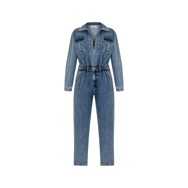 GOC DENIM Jumpsuit With Belted Waist - Blue