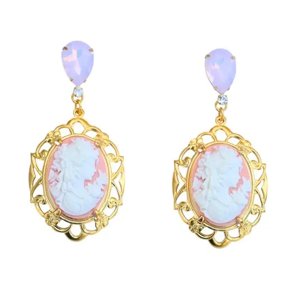 THE PINK REEF Deco Vintage Cameo Dangle Earrings - Pink