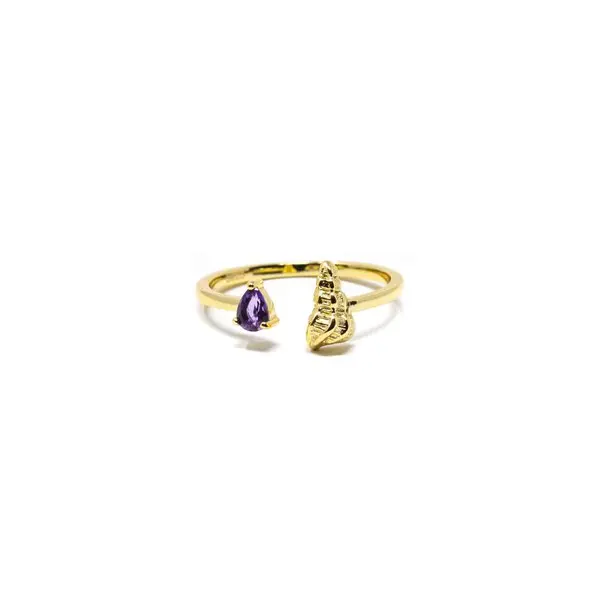NASI SILVER Shell Sedef Amethyst Ring - Yellow