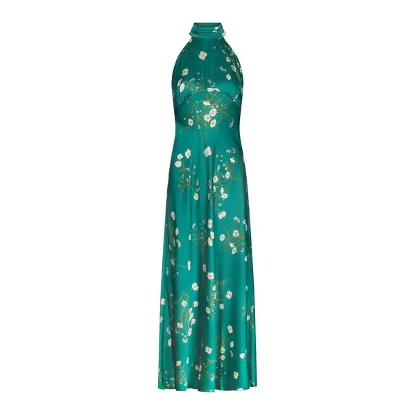URBAN TOUCH Floral Print Satin Maxi Dress - Green