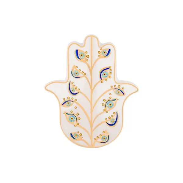 KARMA AND LUCK White / Gold / Blue Illuminated Protection Hamsa Statue - White/gold/blue