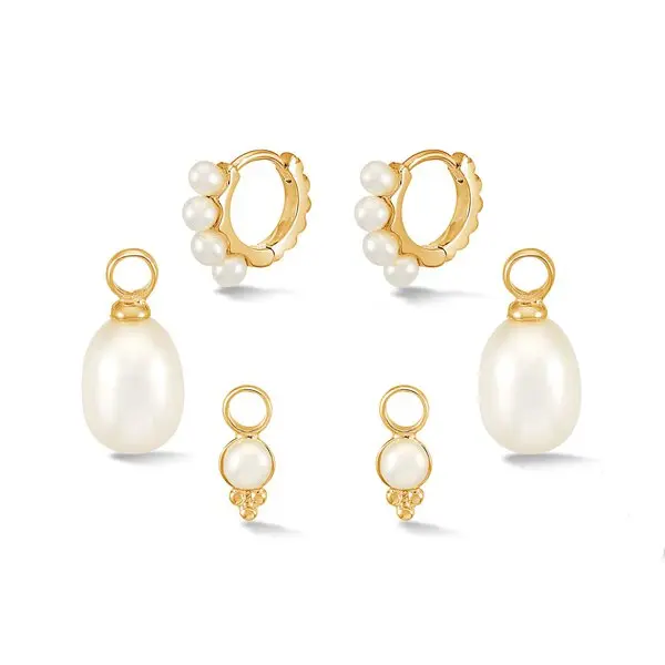 DOWER & HALL Vermeil Pearl Hoop Earring Set - Gold