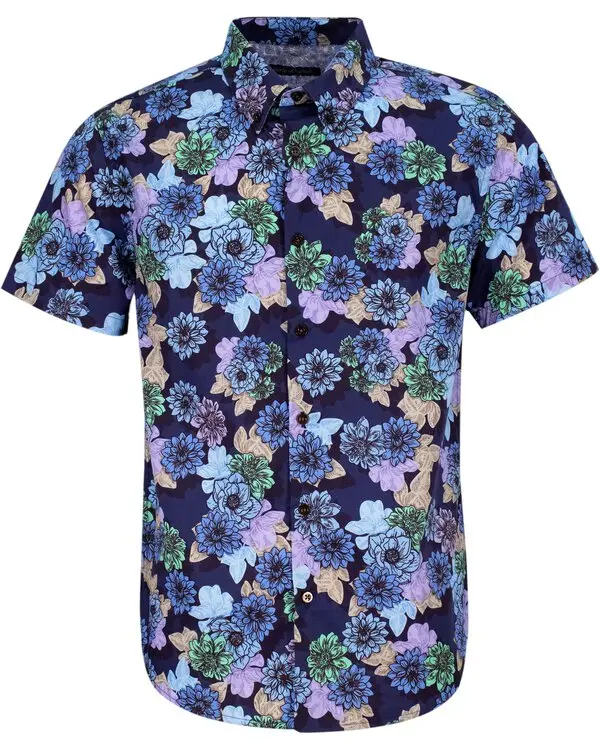 LORDS OF HARLECH Tim Snap Floral Shirt Navy - Blue