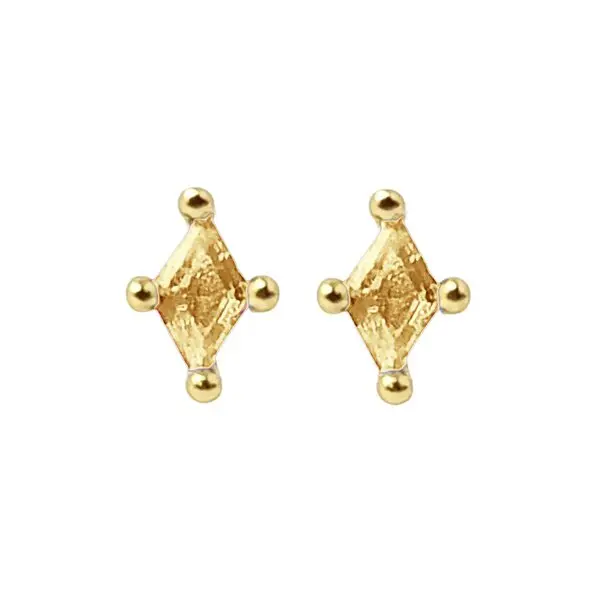 HARFI Gold Plated Sterling Silver Citrine Diamond Shape Stud Earrings - Gold/yellow
