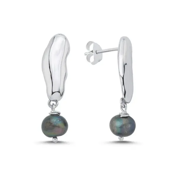 LINYA JEWELLERY Black Pearl Dangle Earrings - Silver