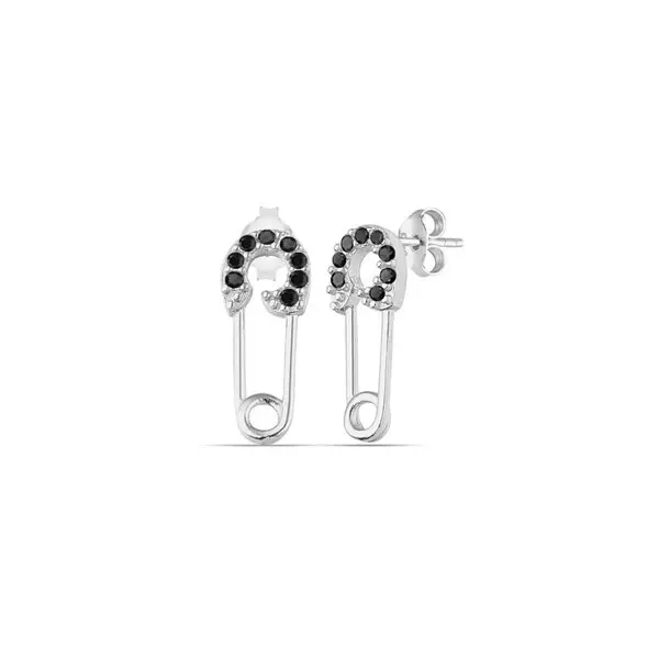 SPERO LONDON Sterling Silver Mini Safety Pin Stud Earrings - Silver/black