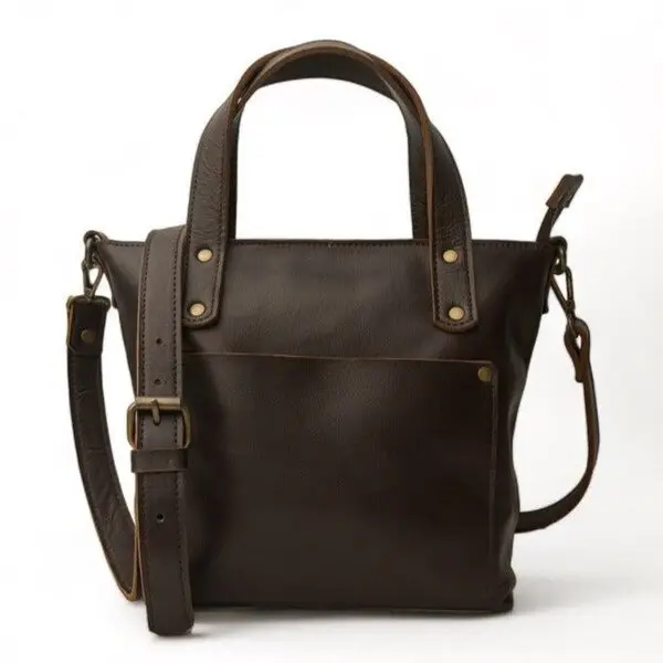 HIDES LEATHER CO. Handmade Leather Mini Tote Crossbody Bag - Brown