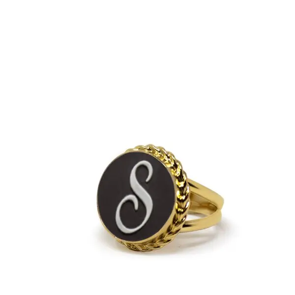 VINTOUCH ITALY Initial Cameo Ring - Gold/black