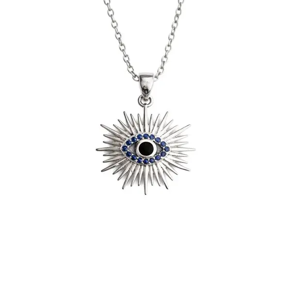 MAISON DE GALA Sunburst Evil Eye Pendant Necklace - Silver