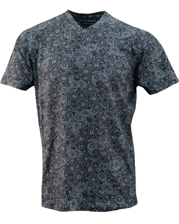 LORDS OF HARLECH Maze Tribune Paisley V-neck Tee - Grey