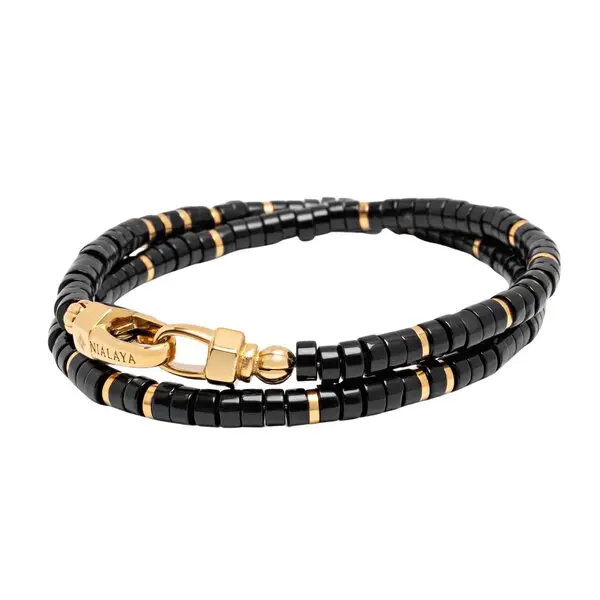NIALAYA JEWELRY Black Onyx And Gold Heishi Wrap Bracelet - Black/gold