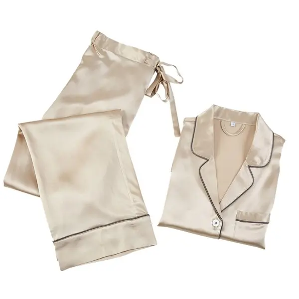 SOFT STROKES SILK Neutrals Pure Silk Long Sleeve Pyjama Set - Beige