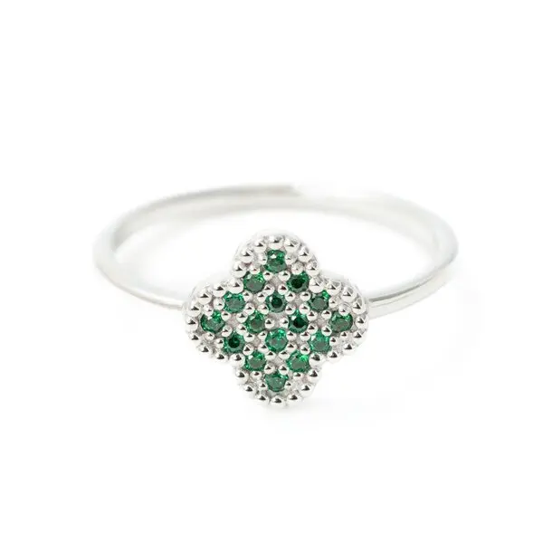 BELINDA JEWELZ Silver Clover Pave Ring - Silver/green