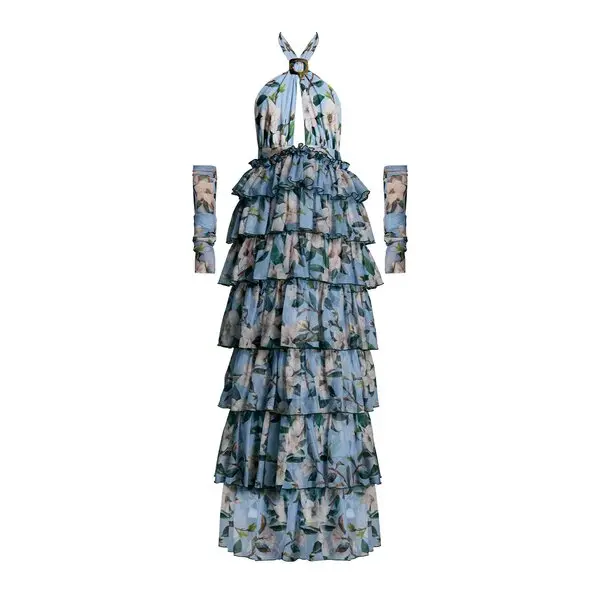 NUR KARAATA Floral Tiered Maxi Dress