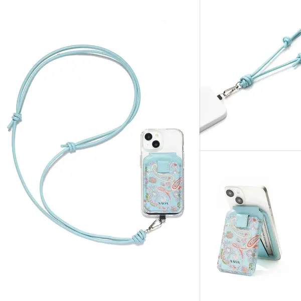 NAOA Bundle Mag-safe Wallet & Cross Body Phone Strap Paisley - Blue
