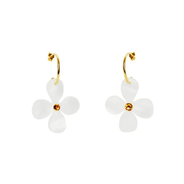 TOOLALLY Daisy Hoop Earrings & Topaz - White