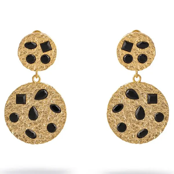 EBRU JEWELRY Celestial Harmony Black Onyx Dangle Earrings - Gold/black