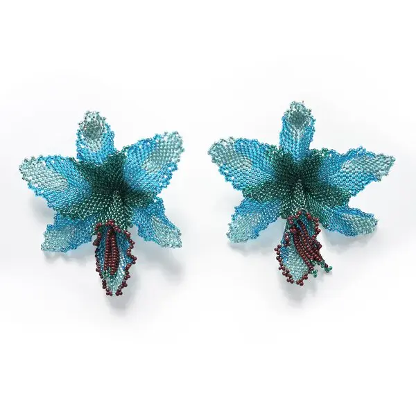 MANUELA CABRALES Selva Orchid Beaded Earrings - Blue