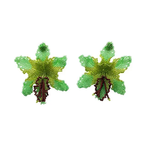 MANUELA CABRALES Selva Orchid Beaded Earrings - Green