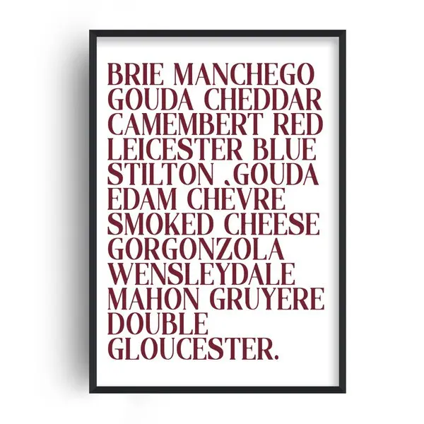 FANCLUB Cheese List Food Exclusive Typographic Art Print - Red